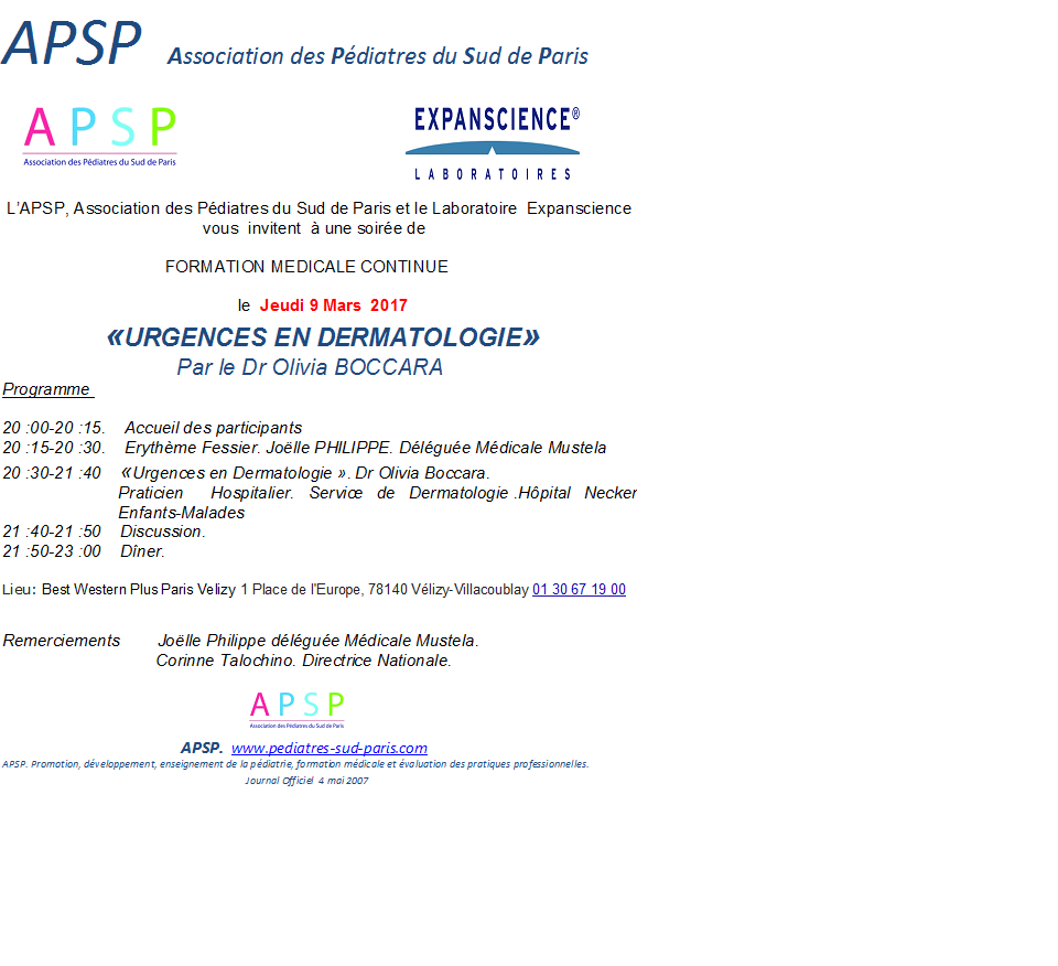FMC 9 MARS 2017 EXPANSCIENCES - APSP - Association des pédiatres du sud de paris